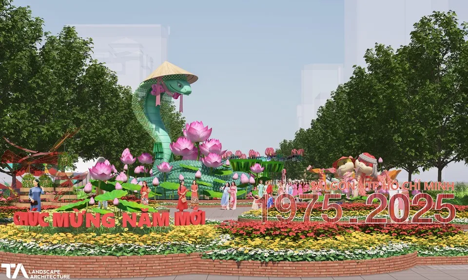 Đường hoa Nguyễn Huệ chuẩn bị hoàn thiện chào đón xuân Ất Tỵ 2025